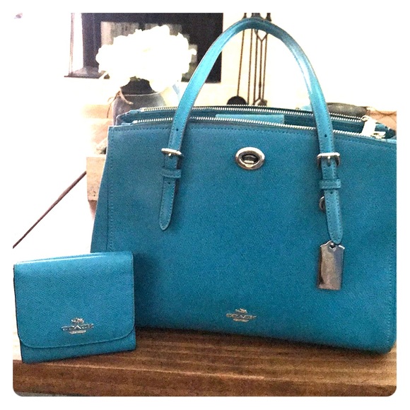 Bags | Authentic Coach Turquoise Purse Matching Wallet | Poshmark